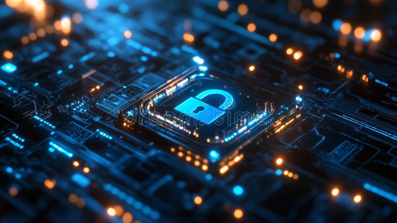 Computer Chip with Lock, Symbolizing Cybersecurity and Data Protection ...