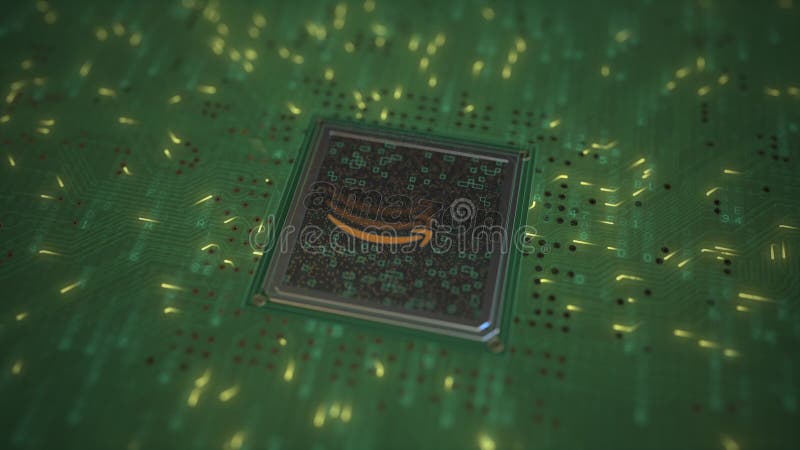 Computer Chip with the Logo of AMAZON. Conceptual Editorial 3d ...