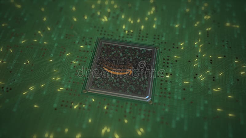 Computer Chip with the Logo of AMAZON. Conceptual Editorial 3d ...