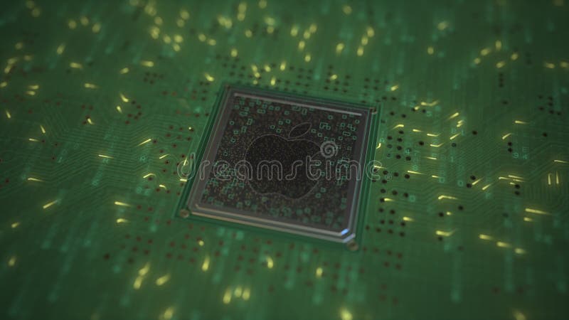 Computer Chip with the Logo of APPLE INC. Conceptual Editorial 3d ...