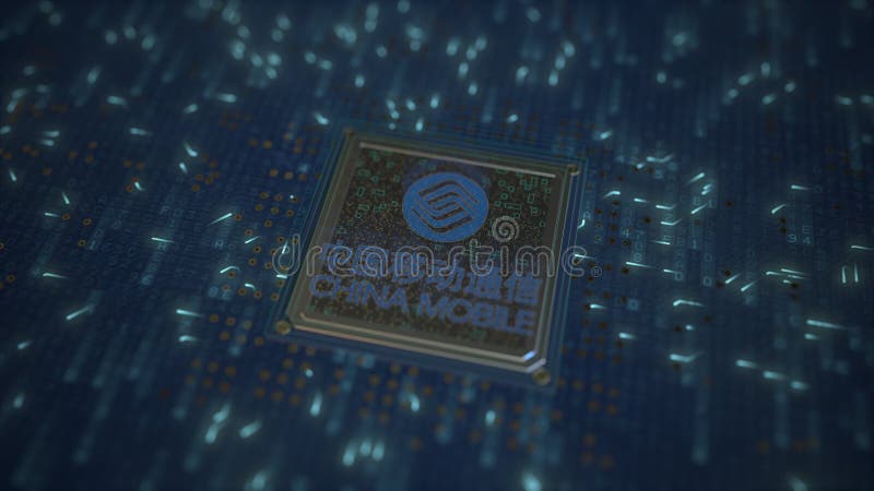 Computer Chip with the Logo of CHINA MOBILE. Conceptual Editorial 3d ...