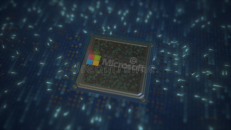 Computer Chip with the Logo of MICROSOFT. Conceptual Editorial 3d ...