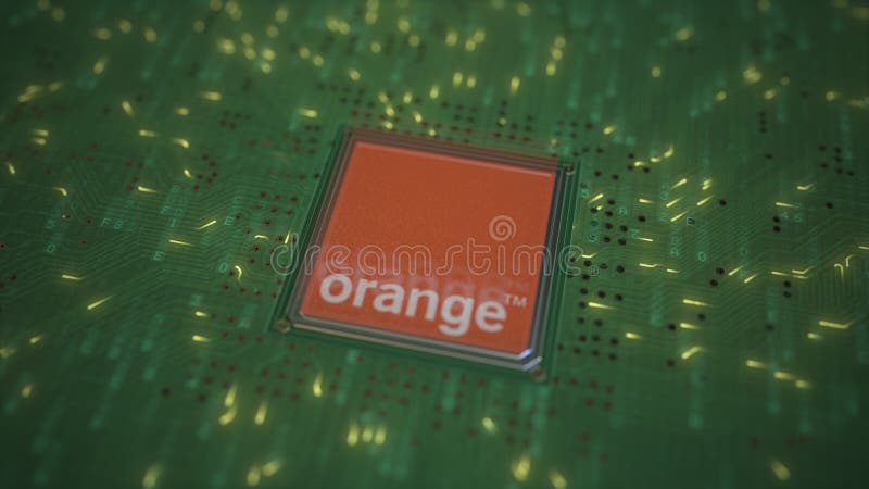 Computer Chip with the Logo of ORANGE. Conceptual Editorial 3d ...