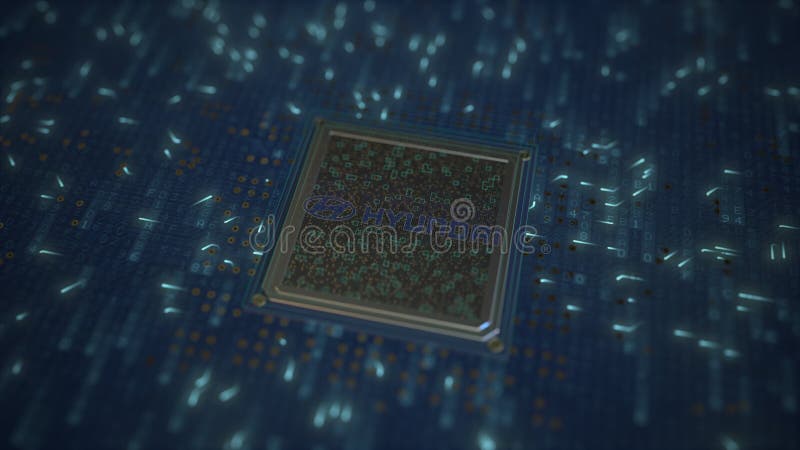 HYUNDAI Logo on the Processor on Computer Board. Conceptual Editorial ...