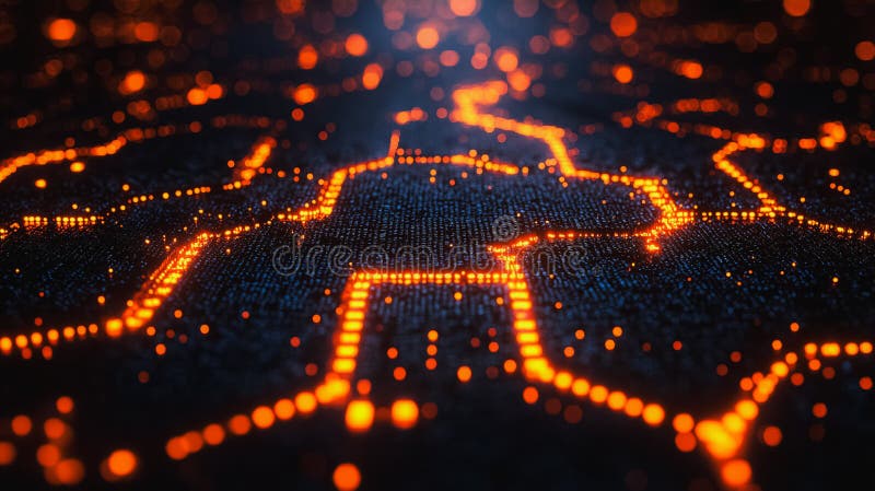 A Computer Chip with a Lot of Orange Lights on it. the Lights are ...