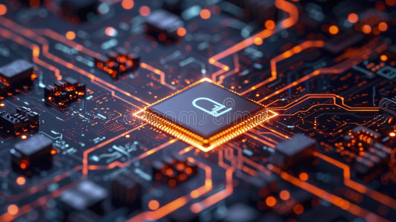 A Computer Chip with a Lot of Orange Lights on it Stock Photo - Image ...
