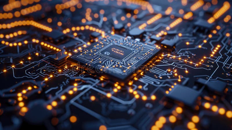 A Computer Chip with a Lot of Orange Lights on it Stock Image - Image ...