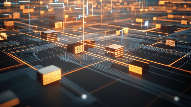 A Computer Chip with Many Small Orange Squares on it Stock Illustration ...