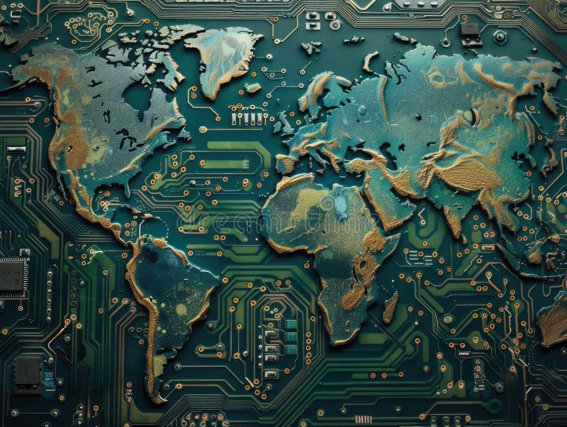 A Computer Chip with a Map of the World on it Stock Image - Image of ...