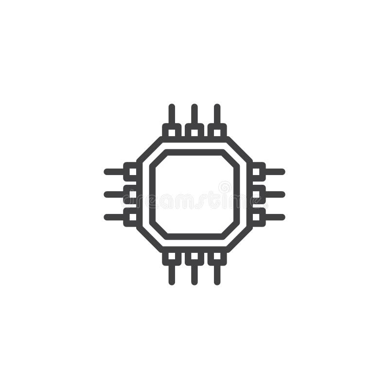 Computer Chip Microprocessor Line Icon Stock Vector Illustration Of Digital Board 141727426