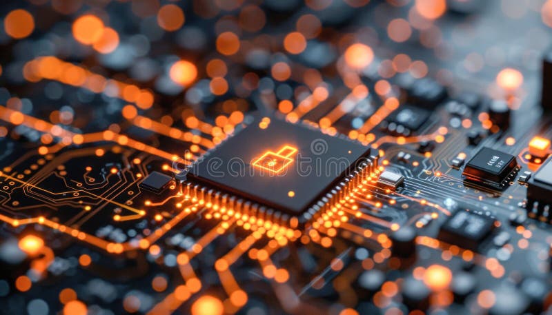 Computer Chip on a Motherboard, Displaying Electronic Engineering and ...