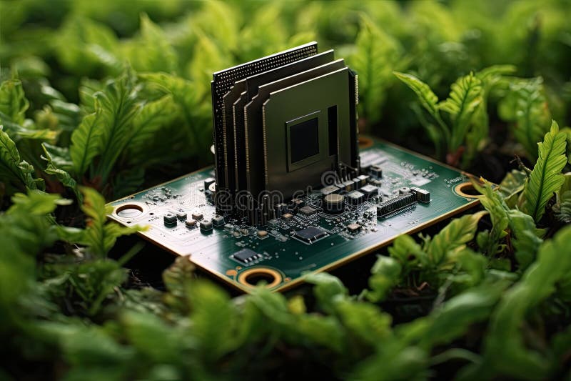 A Computer Chip Nestled in a Bed of Green Leaves Stock Illustration ...