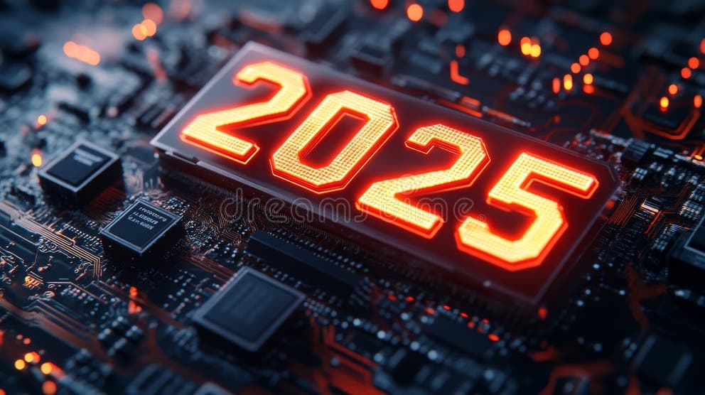 A Computer Chip with the Number 2025 Shining in Orange, Creating a ...