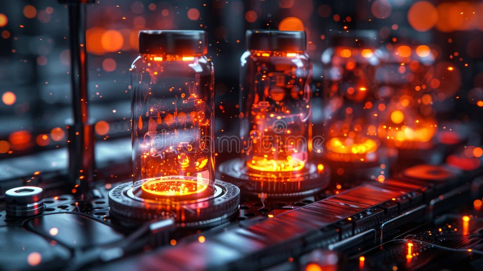 A Computer Chip with Numerous Glowing Tubes on it Stock Image - Image ...