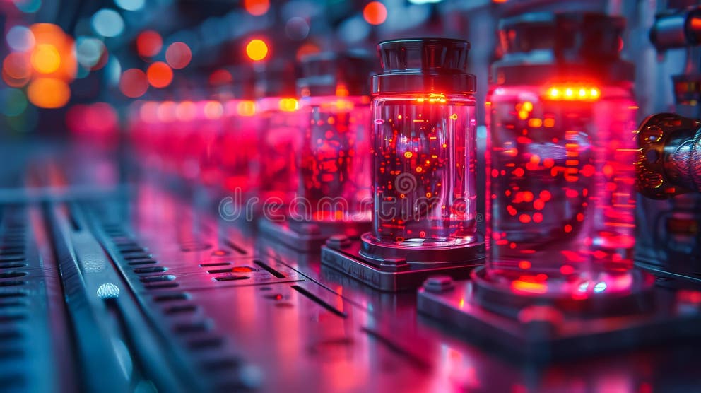 A Computer Chip with Numerous Glowing Tubes on it Stock Image - Image ...