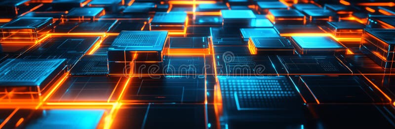 A Computer Chip with Orange and Blue Squares Stock Illustration ...