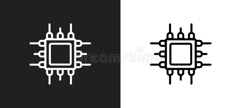 Computer Chip Outline Icon in White and Black Colors. Computer Chip ...
