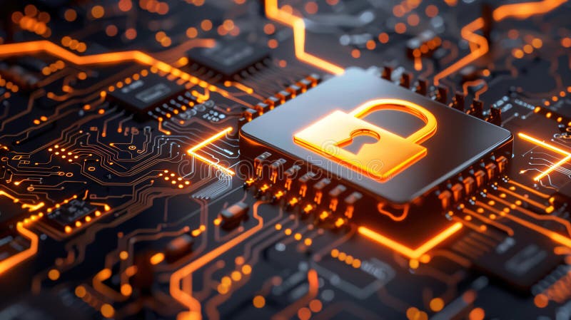 A Computer Chip with a Padlock Symbol. Concept of Cybersecurity and ...