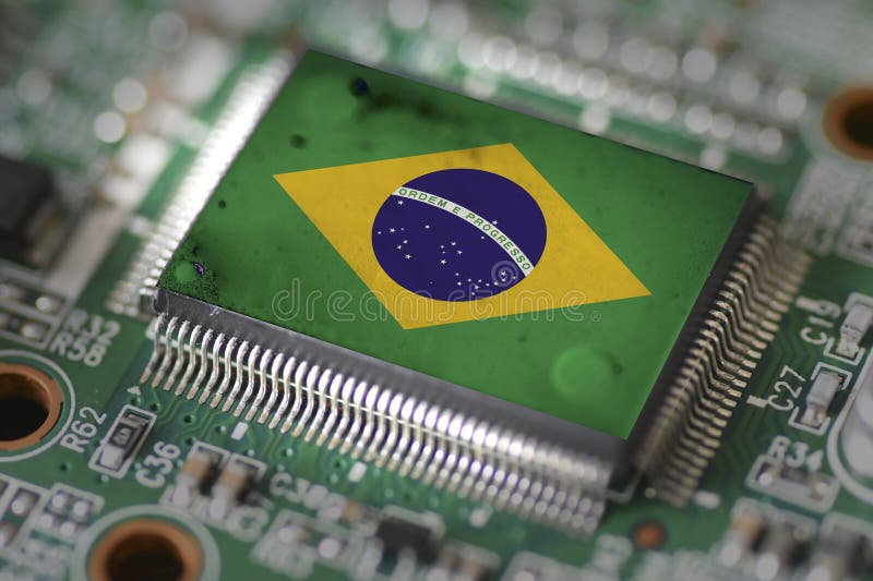 Computer Chip on PCB Board with Brazil Flag Stock Photo - Image of ...