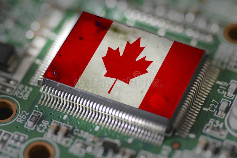 Computer Chip on PCB Board with Canada Flag Stock Image - Image of ...