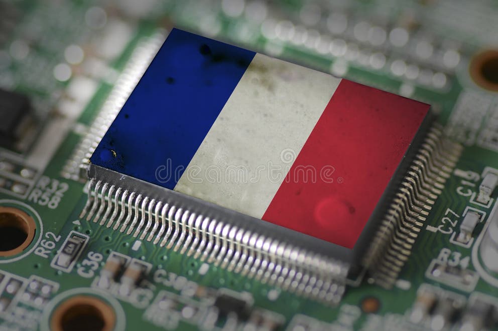 Computer Chip on PCB Board with France Flag Stock Image - Image of ...