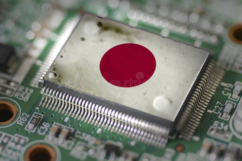Computer Chip on PCB Board with Japan Flag Stock Photo - Image of tech ...