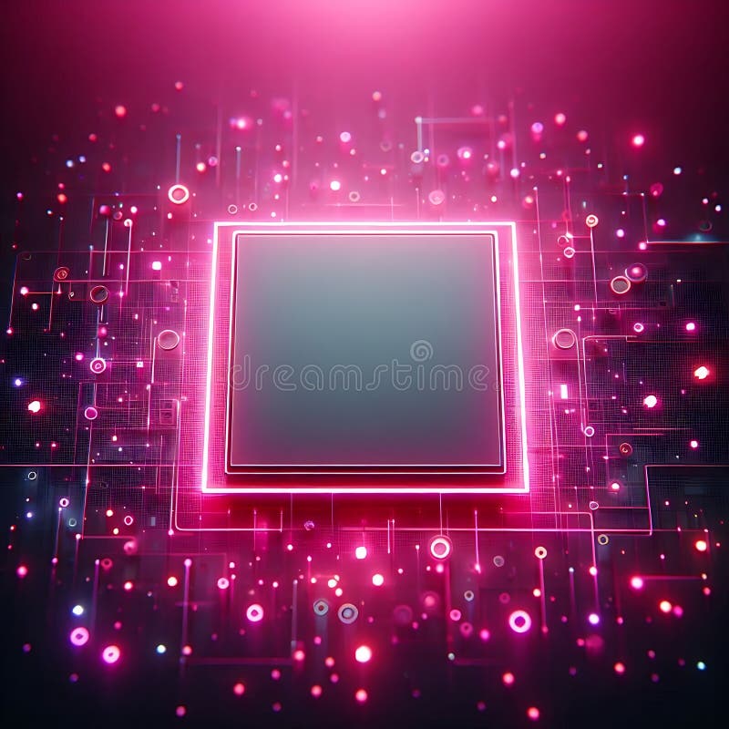A Computer Chip with a Pink Background and a Black Square in the Middle ...