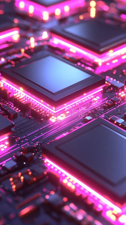 A Computer Chip with a Pink Glow Stock Illustration - Illustration of ...