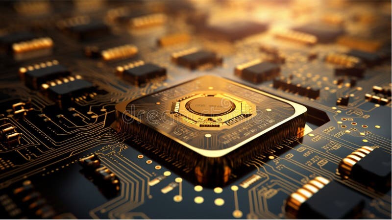 Computer Chip Placed Atop a Circuit Board, Surrounded by a Golden Halo ...