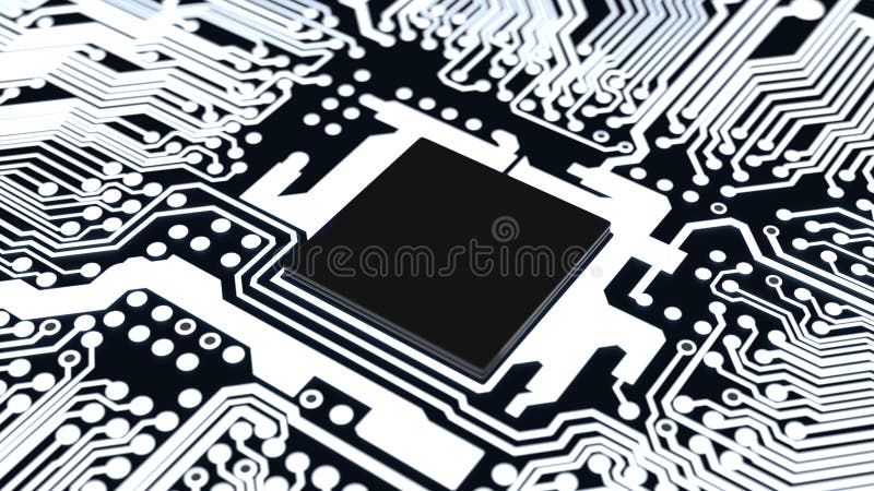 Computer Chip Processor on the Motherboard, Textolite, Black and White ...