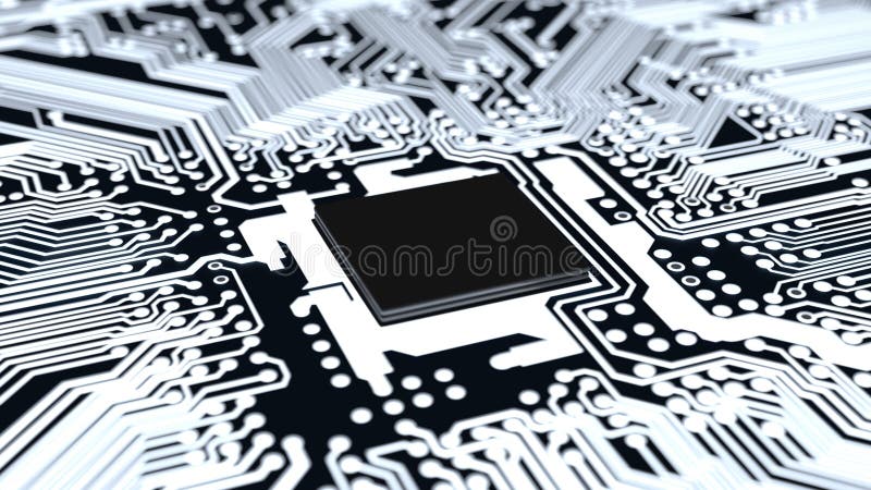 Computer Chip Processor on the Motherboard, Textolite, Black and White ...