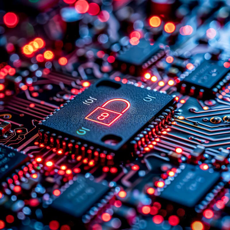 A Computer Chip with a Red Lock Symbol on it Stock Image - Image of ...