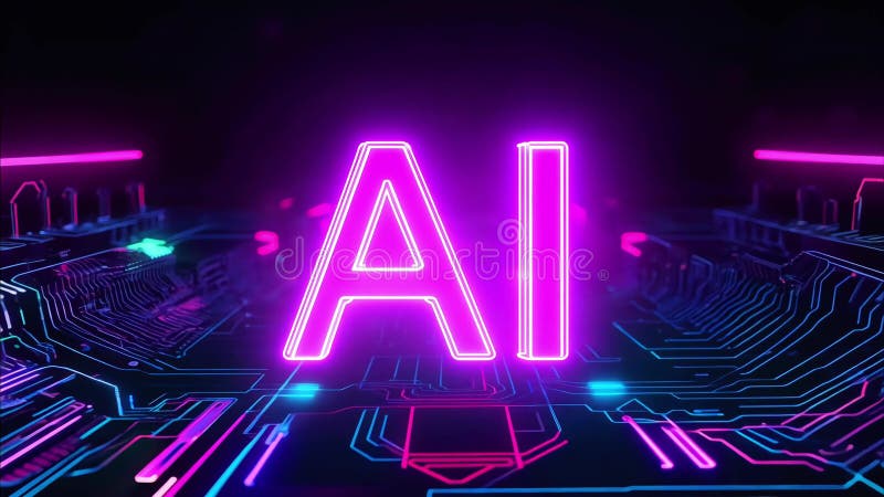 A Computer Chip with a Purple and Blue Background. Glowing Circuit ...