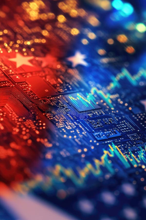 A Computer Chip with a Red and Blue Background and a Star in the Middle ...