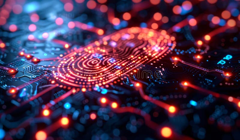 A Computer Chip with a Red and Blue Fingerprint Stock Image - Image of ...