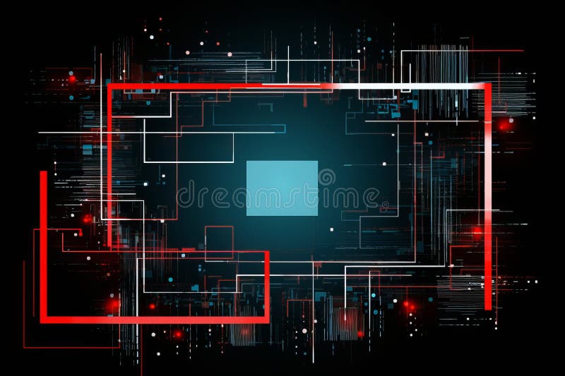 A Computer Chip with Red and Blue Lines on a Black Background Stock ...