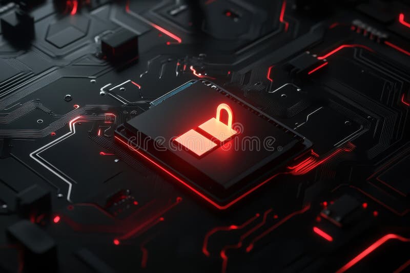 Computer Chip with Red Glow on a Circuit Board Highlighting Modern ...