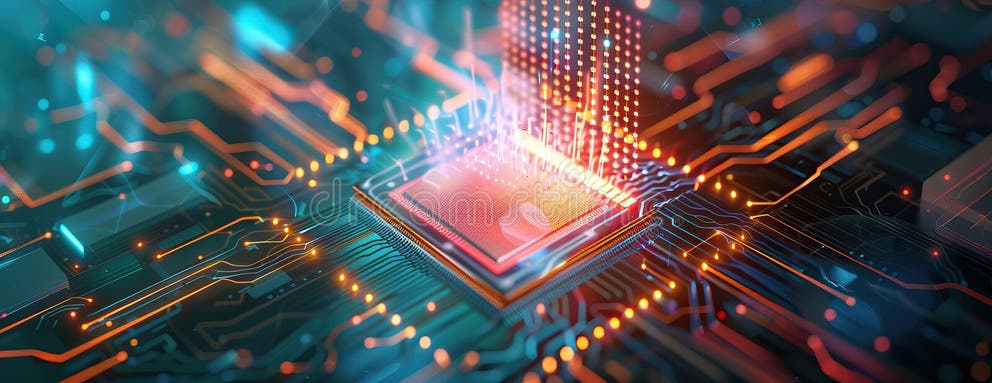 A Computer Chip with a Red Glowing Center by AI Generated Image Stock ...