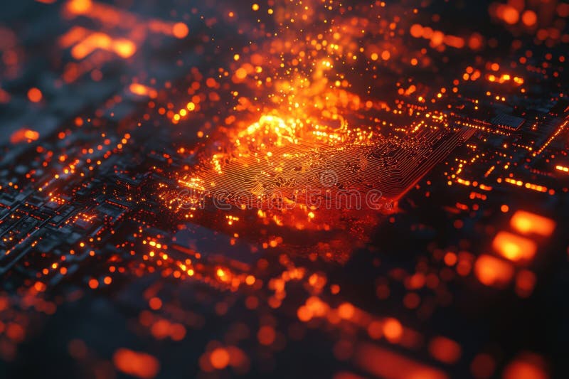 A Computer Chip with a Red Glowing Center Stock Illustration ...