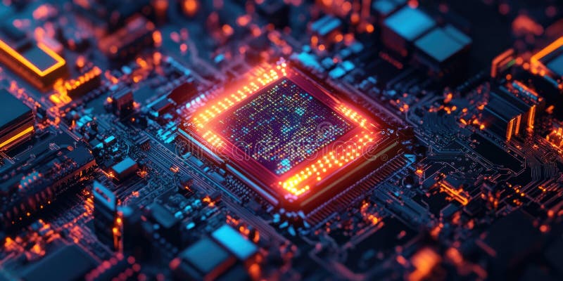 A Computer Chip with a Red Glowing Center Stock Image - Image of ...