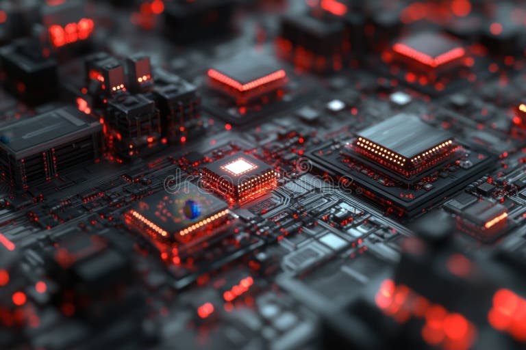 A Computer Chip with a Red Light on it Stock Illustration ...