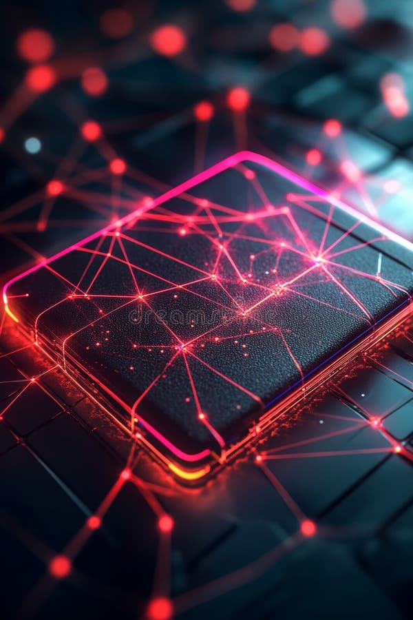 A Computer Chip with Red Lines on it Stock Illustration - Illustration ...