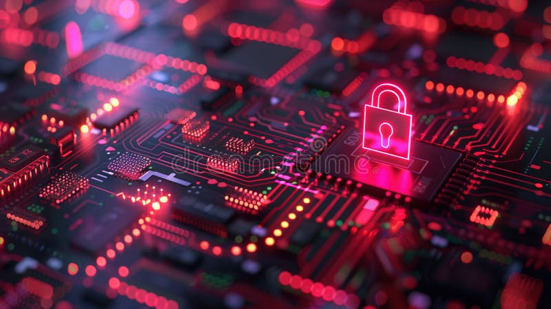A Computer Chip with a Red Lock on it. Concept of Cybersecurity and ...