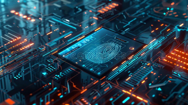 A Computer Chip with a Red and Orange Fingerprint on it Stock Image ...