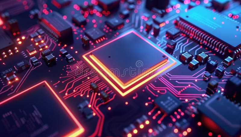 A Computer Chip with a Red and Orange Glow by AI Generated Image Stock ...