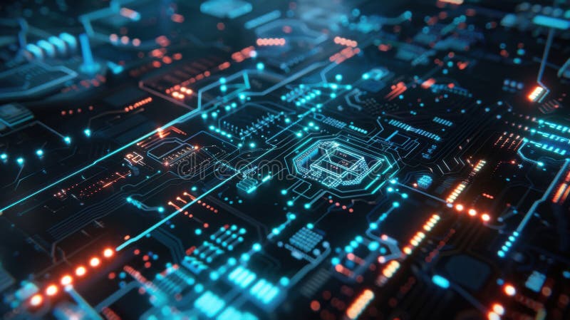 A Computer Chip with a Red and Orange Glow Stock Illustration ...