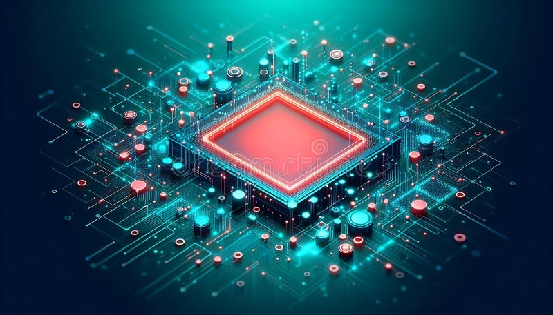 A Computer Chip with a Red Square in the Middle. the Chip is Surrounded ...