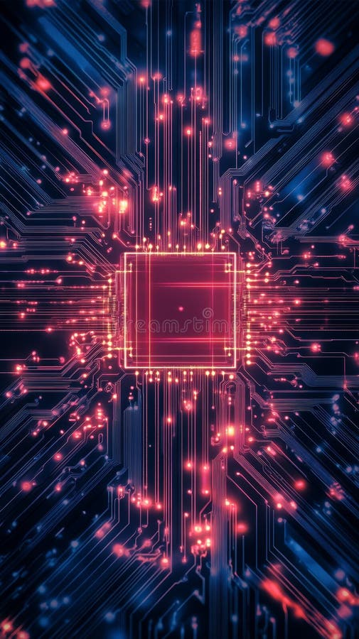 A Computer Chip with a Red Square in the Middle Stock Illustration ...