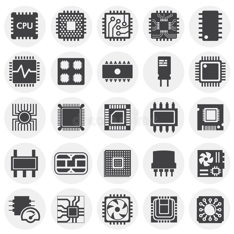 Computer Chip Related Icons Set on Background for Graphic and Web ...