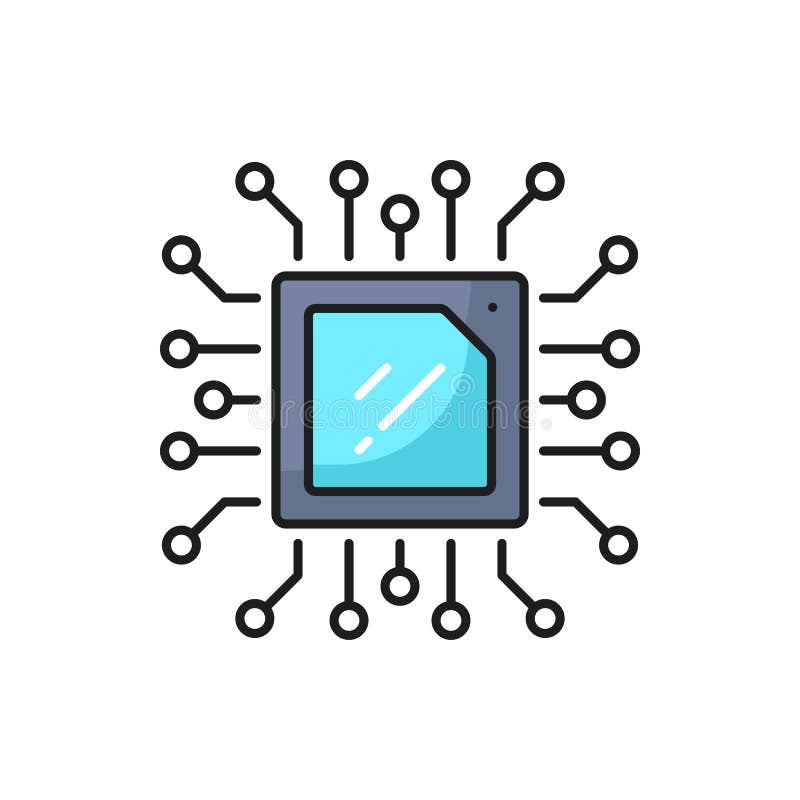 Computer Chip, Semiconductor Tech Outline Icon Stock Vector ...